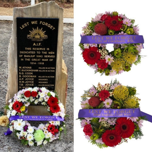 Anzac Day Wreaths with "Lest We Forget" Ribbon – Spearwood Florist